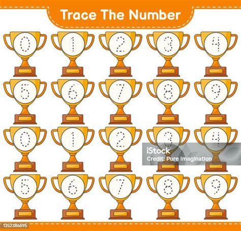 숫자를 추적합니다 트로피로 숫자를 추적합니다 교육 어린이 게임 인쇄 워크 시트 벡터 일러스트레이션 0명에 대한 스톡 벡터 아트 및 기타 이미지 Istock