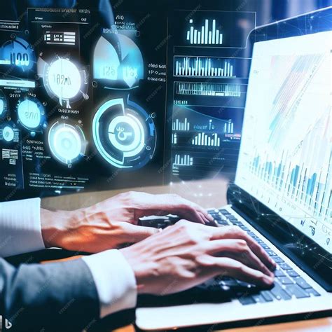 Premium Photo Businessman Works On Laptop Showing Business Analytics Dashboard With Charts