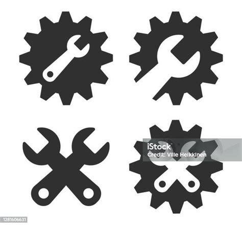 간단한 플랫 스타일 도구 톱니 모양 기호 설정 인터페이스 로고 사인 버튼 벡터 일러스트 이미지입니다 흰색 배경에 격리 건설 기계류에 대한 스톡 벡터 아트 및 기타 이미지