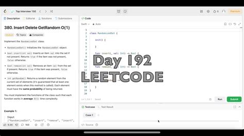 Day 192 Leetcode Problem 380 Delete Getrandomo1 Swift Youtube