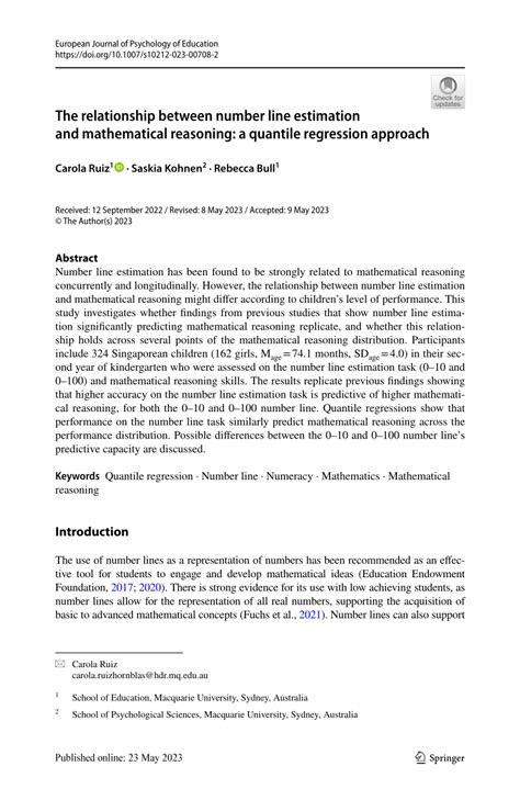 Pdf The Relationship Between Number Line Estimation And Mathematical Reasoning A Quantile