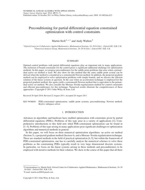 Pdf Preconditioning For Partial Differential Equation Constrained