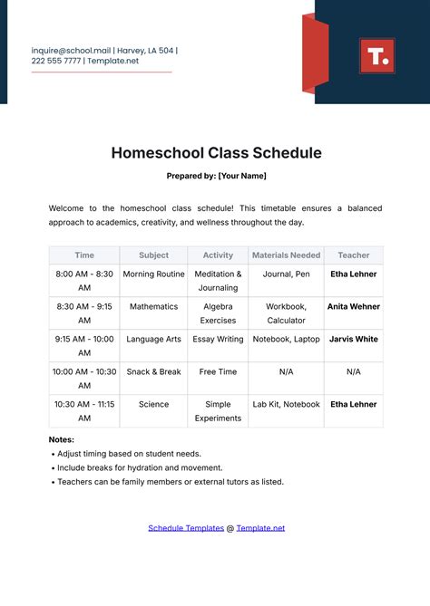 Free Class Schedule Templates Editable And Printable