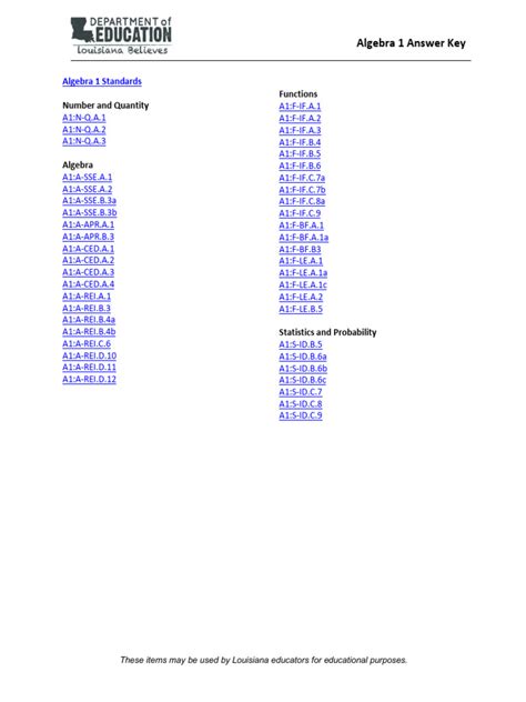 Algebra 1 Answer Key Pdf Percentage Equations