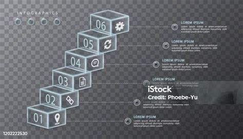 벡터 인포 그래픽 디자인 Ui 템플릿 투명 유리 입방 상자 및 아이콘 0명에 대한 스톡 벡터 아트 및 기타 이미지 0명
