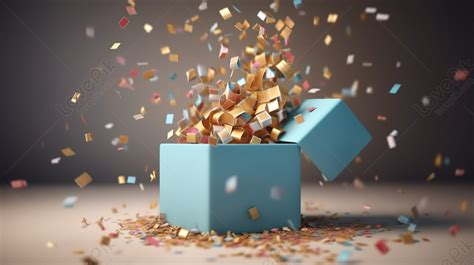 예상치 못한 3d 렌더링 발견 배경에 모자와 색종이가 솟아오르는 선물 상자 절하다 배경 종이 모자 배경 종이 배경 이미지 Hd 절하다 종이 모자 종이 배경 사진