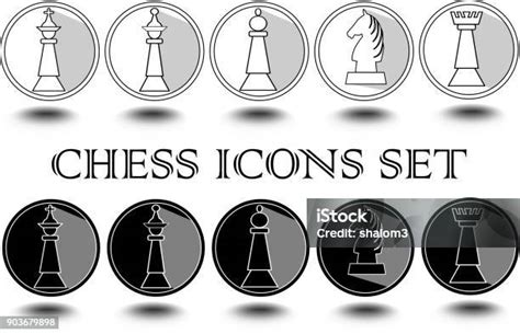 흑인과 백인 체스 조각 원형 아이콘 킹 퀸 루크 비숍 나이트 폰에서의 완벽 한 세트 긴 그림자 효과와 디자인 개요 개념에 대한 스톡 벡터 아트 및 기타 이미지 Istock