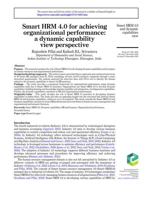 pdf smart hrm 4 0 for achieving organizational performance a dynamic
