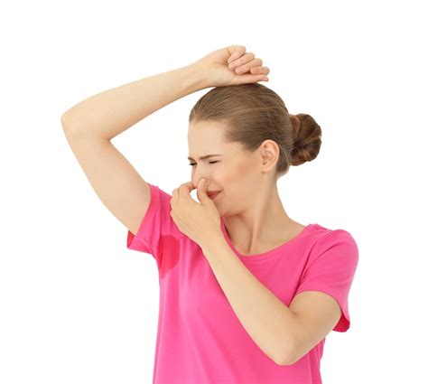 Premium Photo Young Woman With Wet Spot On Clothes Under Armpit