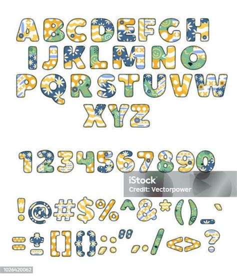 알파벳 패치워크 벡터 수 제 패치 패브릭 꿰 매 편지와 알파벳 또는 숫자 집합된에 고립 된 흰색 배경 바느질의 숫자 그림 Abc