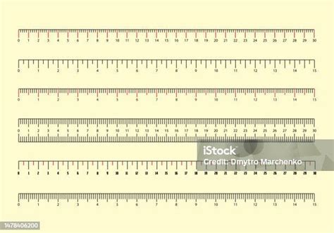 눈금자 스케일 세트 30cm 센티미터 밀리미터 인치 및 미터법 눈금자 눈금자 표시 센티미터 밀리미터 및 인치의 눈금으로 측정 줄자 표시 30에 대한 스톡 벡터 아트 및 기타