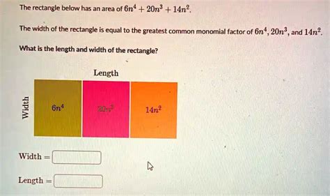 The Rectangle Below Has An Area Of 6n 4 20n 3 14n 2 The Width Of The Rectangle Is Equal To