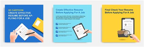 3d 만화 스타일 소셜 미디어 유익한 쓰기 이력서 팁 게시물 배너 템플릿 레이아웃 디자인 핸드 홀딩 펜 업데이트 이력서 및 검색 작업 개념 보유 돋보기 객실 있음에 대한