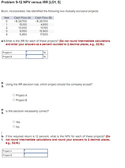 Solved Problem 9 12 NPV Versus IRR LO1 5 Bruln Chegg Com