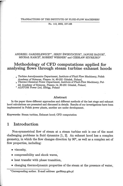 Pdf Methodology Of Cfd Computations Applied For Analysing Flows Through Steam Turbine Exhaust