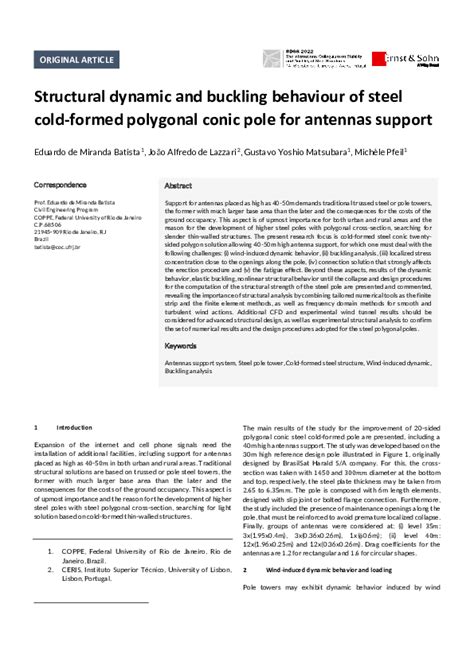 Pdf Structural Dynamic And Buckling Behaviour Of Steel Cold Formed Polygonal Conic Pole For