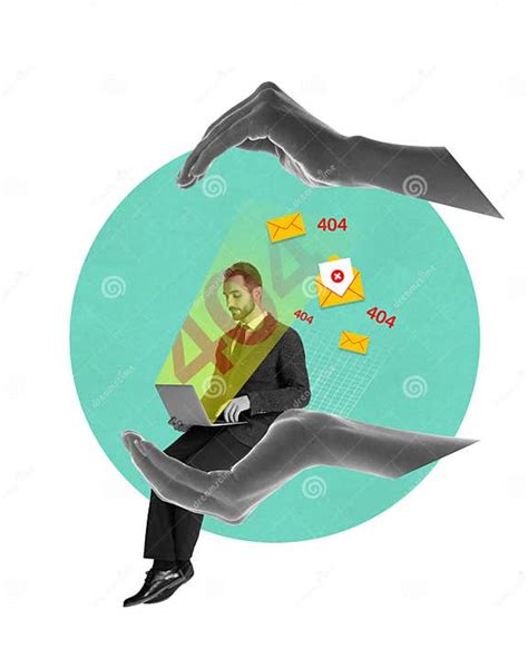 Conceptual Art Design Man Seated With Laptop Surrounded By Error Messages Under Shielding Hands