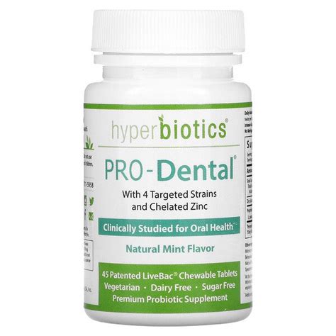 Hyperbiotics Pro Dental Natural Mint 45 Patented Livebac Chewable Tablets Singapore