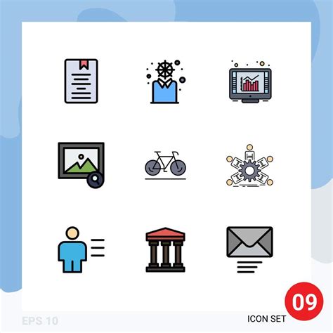 Mobile Interface Filledline Flat Color Set Of 9 Pictograms Of Movement Search Personal Photo