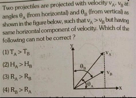 [answered] Two Projectiles Are Projected With Velocity Va Vb At Angles Kunduz