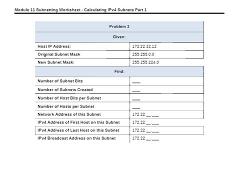 Solved Module 11 Subnetting Worksheet Calculating Ipv4 Subnets Part