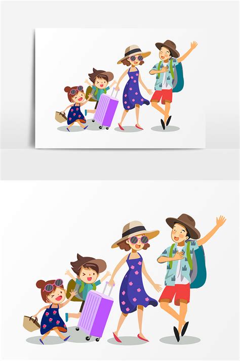 손으로 그린 만화 가족 여행 요소 일러스트 Psd 무료 다운로드 Pikbest