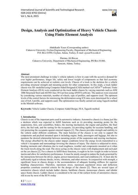 PDF Design Analysis And Optimization Of Heavy Vehicle Chassis Using Finite Element Analysis