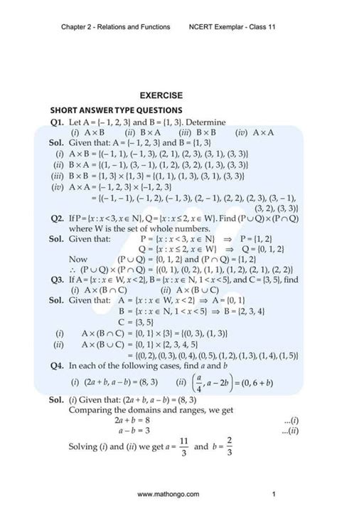 Ncert Exemplar For Class 11 Maths Chapter 2 Mathongo