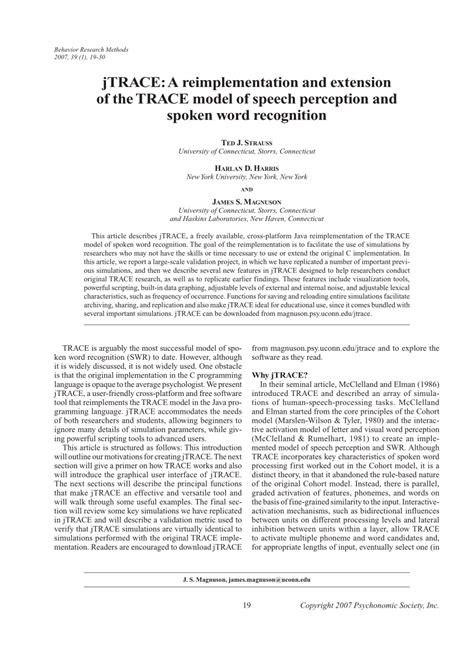 Pdf Jtrace A Reimplementation And Extension Of The Trace Model Of Speech Perception And