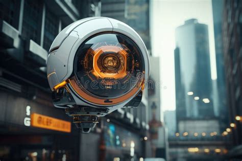 Close Up Futuristic Security Camera In Street Of Smart City Stock Image Image Of Futuristic