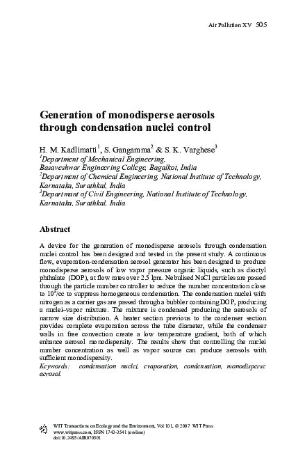 Pdf Generation Of Monodisperse Aerosols Through Condensation Nuclei Control Hm Kadlimatti