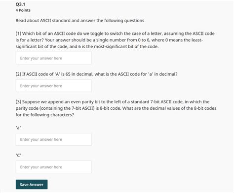 Solved 4 Points Read About Ascii Standard And Answer The