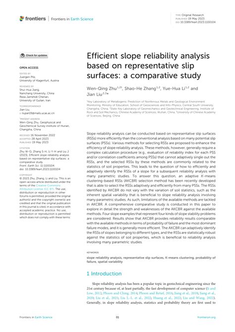 Pdf Efficient Slope Reliability Analysis Based On Representative Slip Surfaces A Comparative