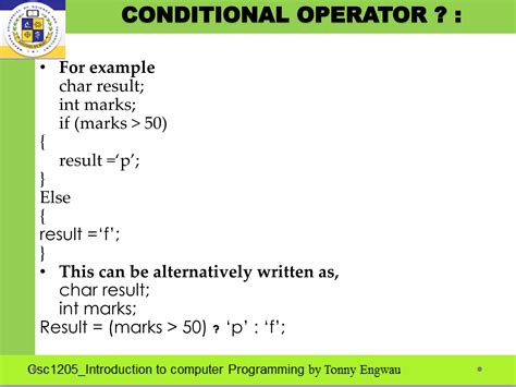 Introduction To Computer Programming C CSC1205 Lec5 Flow Control PPT