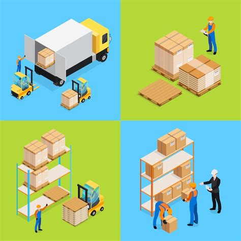 창고 아이소 메트릭 구성 무료 벡터