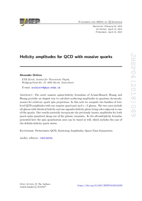 Pdf Helicity Amplitudes For Qcd With Massive Quarks