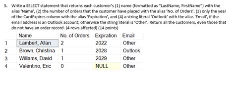 Solved 5 Write A Select Statement That Returns Each
