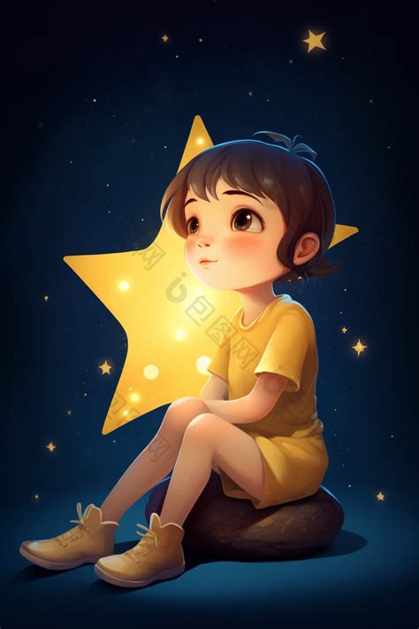 星空女孩星星数字插画图片 包图网