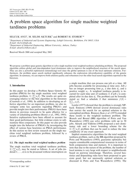 Pdf A Problem Space Algorithm For Single Machine Weighted Tardiness
