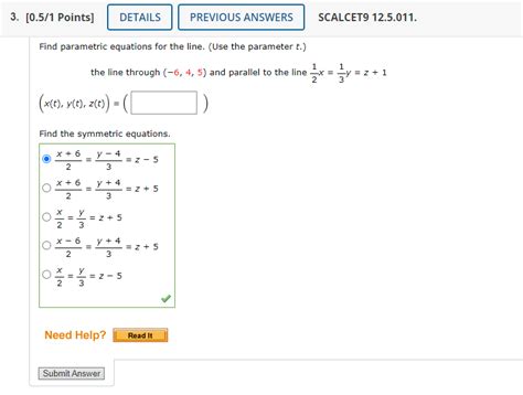 Solved Find Parametric Equations For The Line Use The Chegg