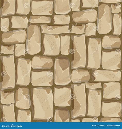 Stone Wall From Bricks Rock Game Background In Cartoon Style Seamless Textured Surface Ui