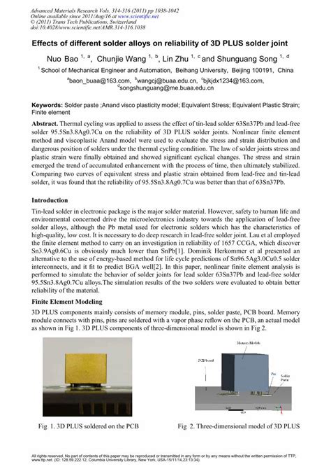 Pdf Effects Of Different Solder Alloys On Reliability Of 3d Plus