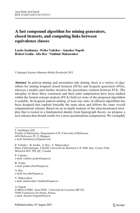 Pdf A Fast Compound Algorithm For Mining Generators Closed Itemsets And Computing Links