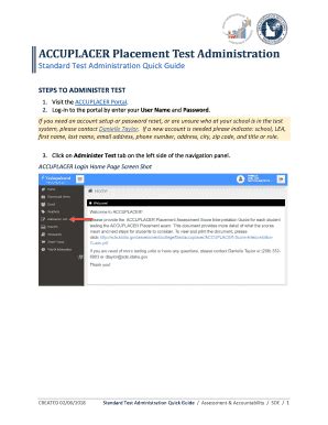 Fillable Online ACCUPLACER Placement Test Administration Quick Guide