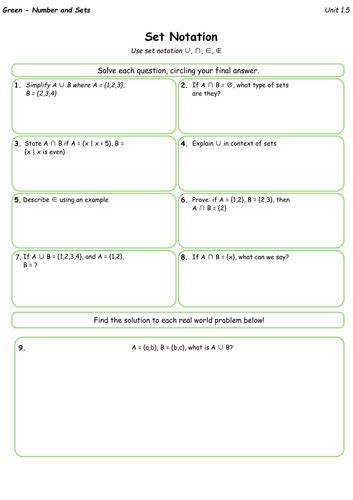 Gcse Maths Using Set Notation ∪ ∩ ∈ ∉ Differentiated Worksheets