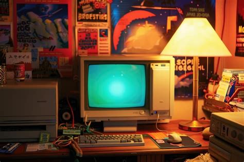 Premium Photo A Vintage Computer Setup With 90s Memorabilia