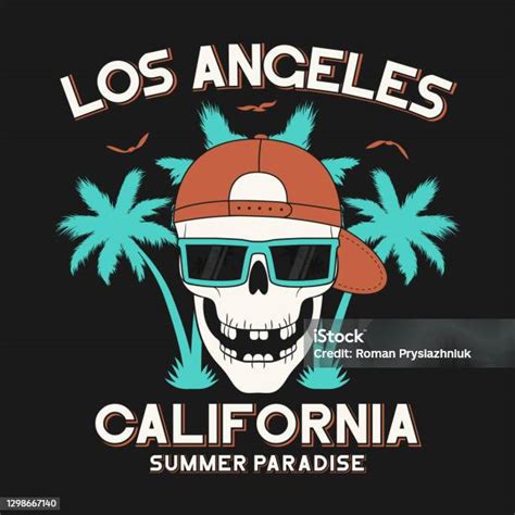 캘리포니아 로스앤젤레스 티셔츠 슬로건 타이포그래피와 야자수 선글라스가 달린 두개골 그래픽 프린트에 대한 스톡 벡터 아트 및 기타 이미지 그래픽 프린트 캘리포니아 로고