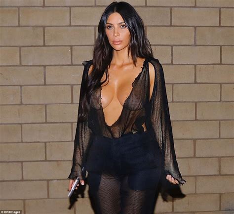Kim Kardashian Is Braless In Sheer Mesh Jumpsuit On Dinner Date