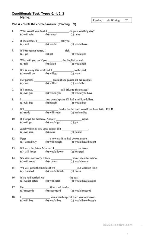 Conditionals Test Types 0 1 2 3 English Esl Worksheets For Distance Learning And Physical