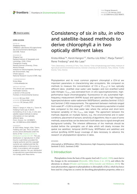 Pdf Consistency Of Six In Situ In Vitro And Satellite Based Methods